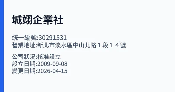 城翊企業社的照片-統編 30291531(新北市) 公司登記資料與營業項目詳細圖表