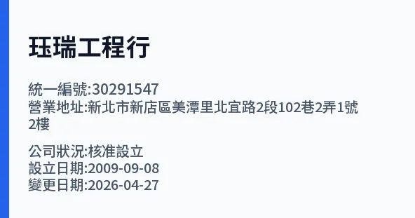 珏瑞工程行的照片-統編 30291547(新北市) 公司登記資料與營業項目詳細圖表