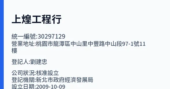 上煌工程行的照片-統編 30297129(桃園市) 公司登記資料與營業項目詳細圖表