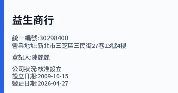 益生商行的照片-統編 30298400(新北市) 公司登記資料與營業項目詳細圖表