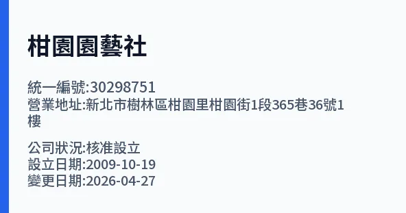 柑園園藝社的照片-統編 30298751(新北市) 公司登記資料與營業項目詳細圖表