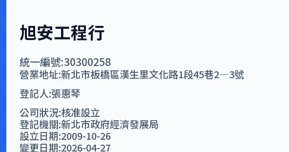 旭安工程行的照片-統編 30300258(新北市) 公司登記資料與營業項目詳細圖表