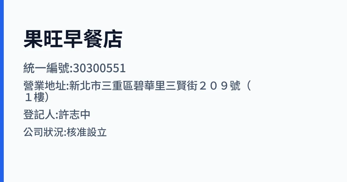 果旺早餐店 - 統編 30300551(新北市) 公司登記資料與營業項目詳細圖表