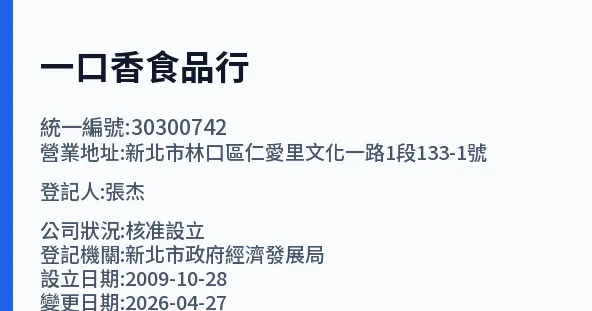 一口香食品行的照片-統編 30300742(新北市) 公司登記資料與營業項目詳細圖表