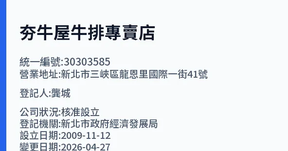 夯牛屋牛排專賣店的照片-統編 30303585(新北市) 公司登記資料與營業項目詳細圖表