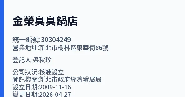 金榮臭臭鍋店的照片-統編 30304249(新北市) 公司登記資料與營業項目詳細圖表