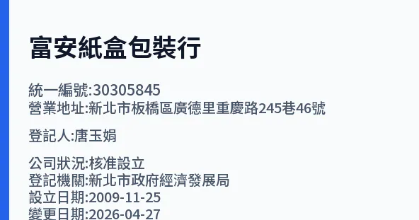 富安紙盒包裝行的照片-統編 30305845(新北市) 公司登記資料與營業項目詳細圖表