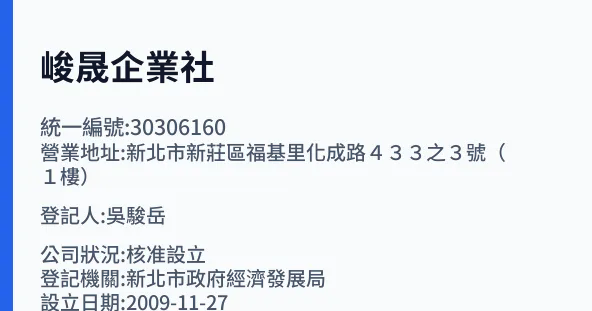 峻晟企業社的照片-統編 30306160(新北市) 公司登記資料與營業項目詳細圖表