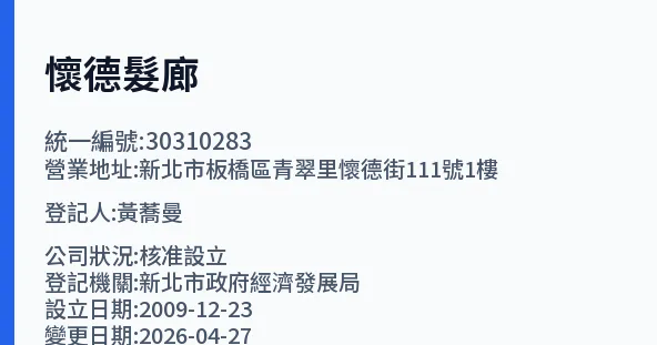 懷德髮廊的照片-統編 30310283(新北市) 公司登記資料與營業項目詳細圖表