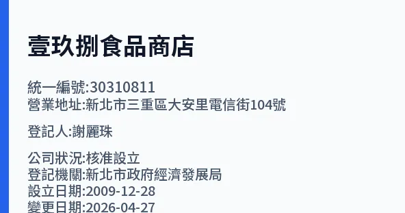 壹玖捌食品商店的照片-統編 30310811(新北市) 公司登記資料與營業項目詳細圖表