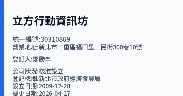 立方行動資訊坊的照片-統編 30310869(新北市) 公司登記資料與營業項目詳細圖表