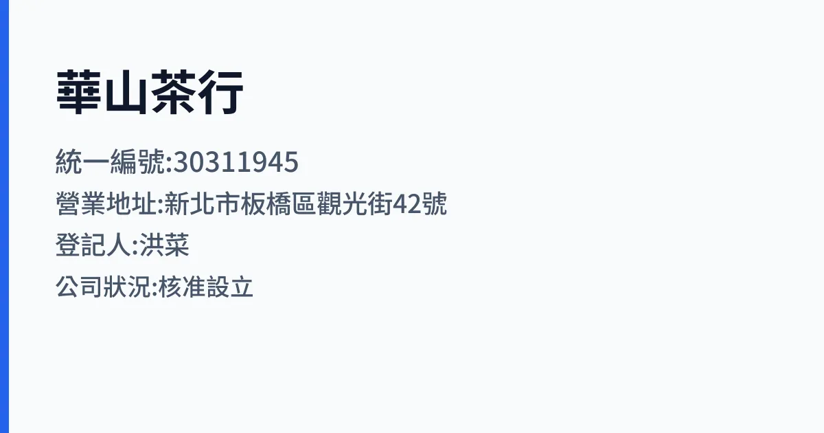 華山茶行 - 統編 30311945(新北市) 公司登記資料與營業項目詳細圖表