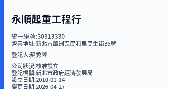 永順起重工程行的照片-統編 30313330(新北市) 公司登記資料與營業項目詳細圖表