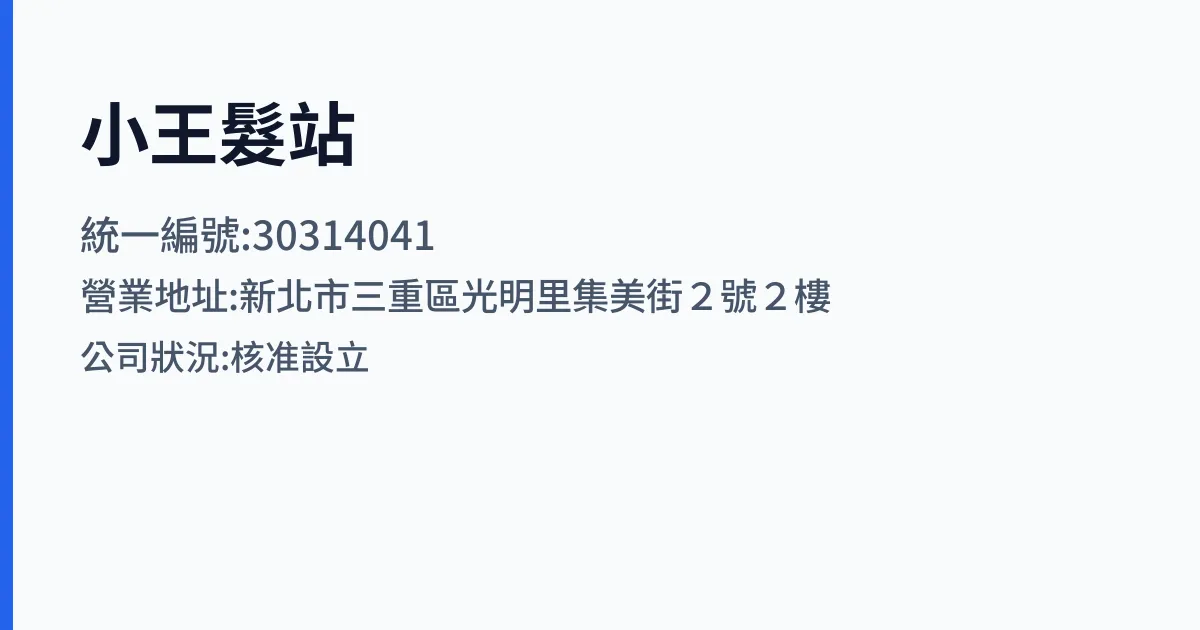 小王髮站 - 統編 30314041(新北市) 公司登記資料與營業項目詳細圖表