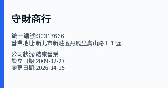 守財商行的照片-統編 30317666(新北市) 公司登記資料與營業項目詳細圖表