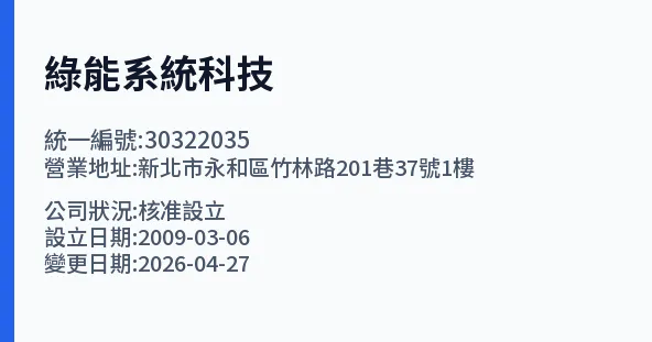 綠能系統科技的照片-統編 30322035(新北市) 公司登記資料與營業項目詳細圖表