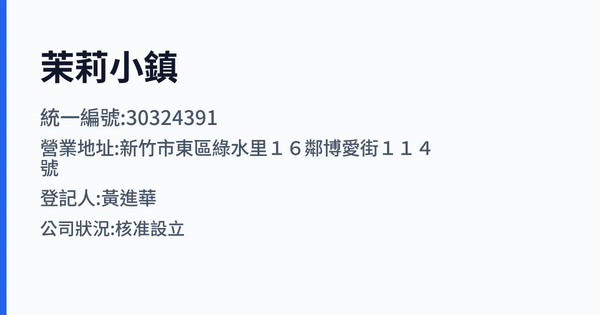 茉莉小鎮 - 統編 30324391(新竹市) 公司登記資料與營業項目詳細圖表