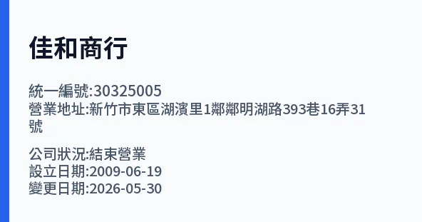 佳和商行的照片-統編 30325005(新竹市) 公司登記資料與營業項目詳細圖表