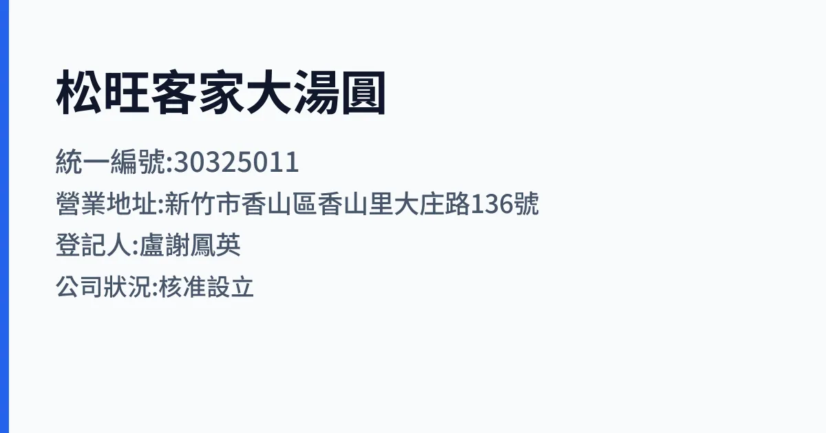 松旺客家大湯圓 - 統編 30325011(新竹市) 公司登記資料與營業項目詳細圖表