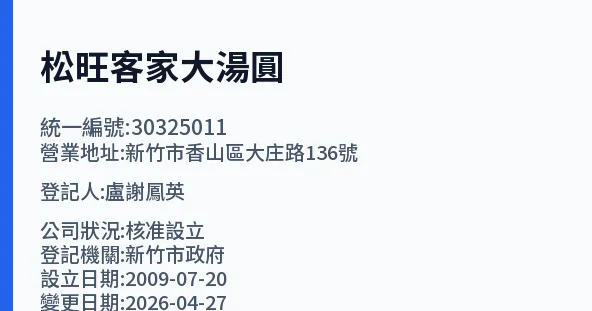 松旺客家大湯圓的照片-統編 30325011(新竹市) 公司登記資料與營業項目詳細圖表