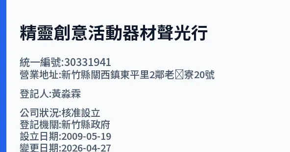 精靈創意活動器材聲光行的照片-統編 30331941(新竹縣) 公司登記資料與營業項目詳細圖表