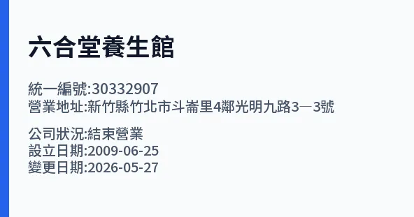 六合堂養生館的照片-統編 30332907(新竹縣) 公司登記資料與營業項目詳細圖表