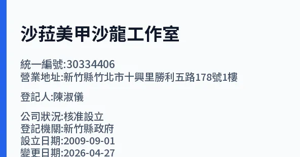 沙菈美甲沙龍工作室的照片-統編 30334406(新竹縣) 公司登記資料與營業項目詳細圖表