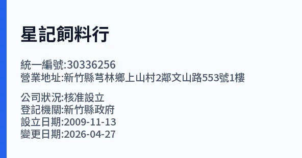 星記飼料行的照片-統編 30336256(新竹縣) 公司登記資料與營業項目詳細圖表