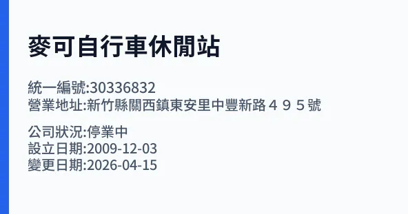 麥可自行車休閒站的照片-統編 30336832(新竹縣) 公司登記資料與營業項目詳細圖表