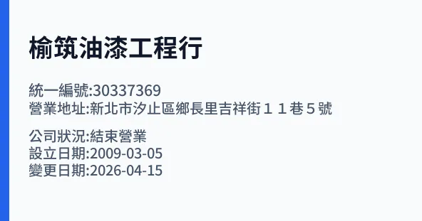 榆筑油漆工程行的照片-統編 30337369(新北市) 公司登記資料與營業項目詳細圖表