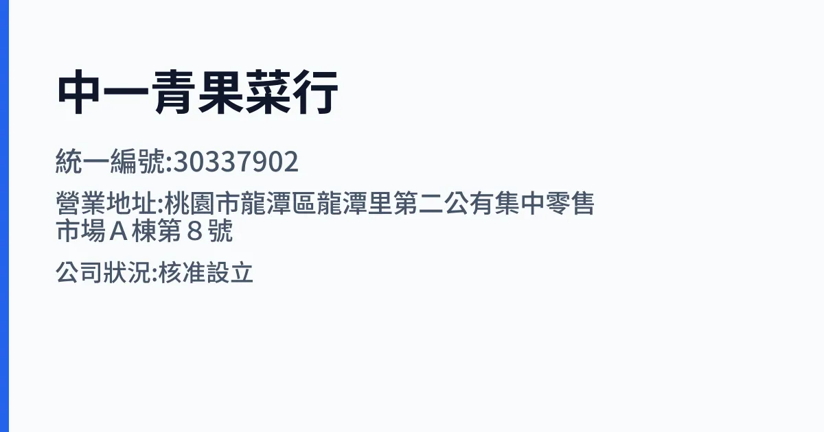 中一青果菜行 - 統編 30337902(桃園市) 公司登記資料與營業項目詳細圖表