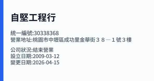 自堅工程行的照片-統編 30338368(桃園市) 公司登記資料與營業項目詳細圖表