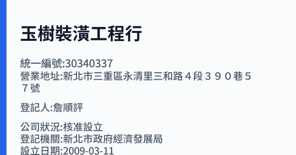 玉樹裝潢工程行的照片-統編 30340337(新北市) 公司登記資料與營業項目詳細圖表