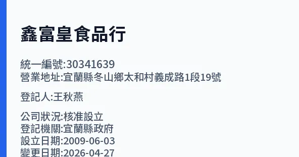 鑫富皇食品行的照片-統編 30341639(宜蘭縣) 公司登記資料與營業項目詳細圖表