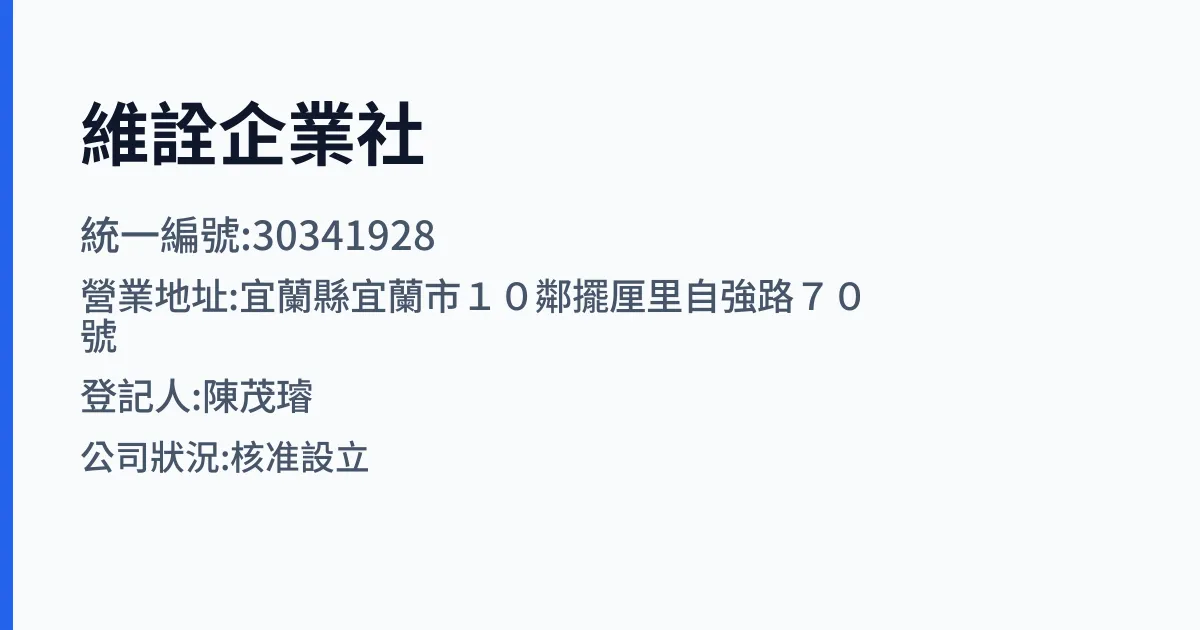 維詮企業社 - 統編 30341928(宜蘭縣) 公司登記資料與營業項目詳細圖表