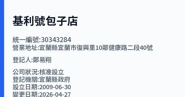 基利號包子店的照片-統編 30343284(宜蘭縣) 公司登記資料與營業項目詳細圖表