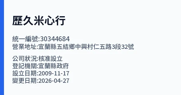 歷久米心行的照片-統編 30344684(宜蘭縣) 公司登記資料與營業項目詳細圖表