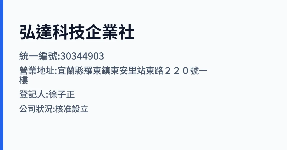 弘達科技企業社 - 統編 30344903(宜蘭縣) 公司登記資料與營業項目詳細圖表