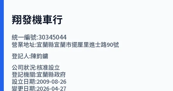 翔發機車行的照片-統編 30345044(宜蘭縣) 公司登記資料與營業項目詳細圖表