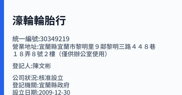 濠輪輪胎行的照片-統編 30349219(宜蘭縣) 公司登記資料與營業項目詳細圖表
