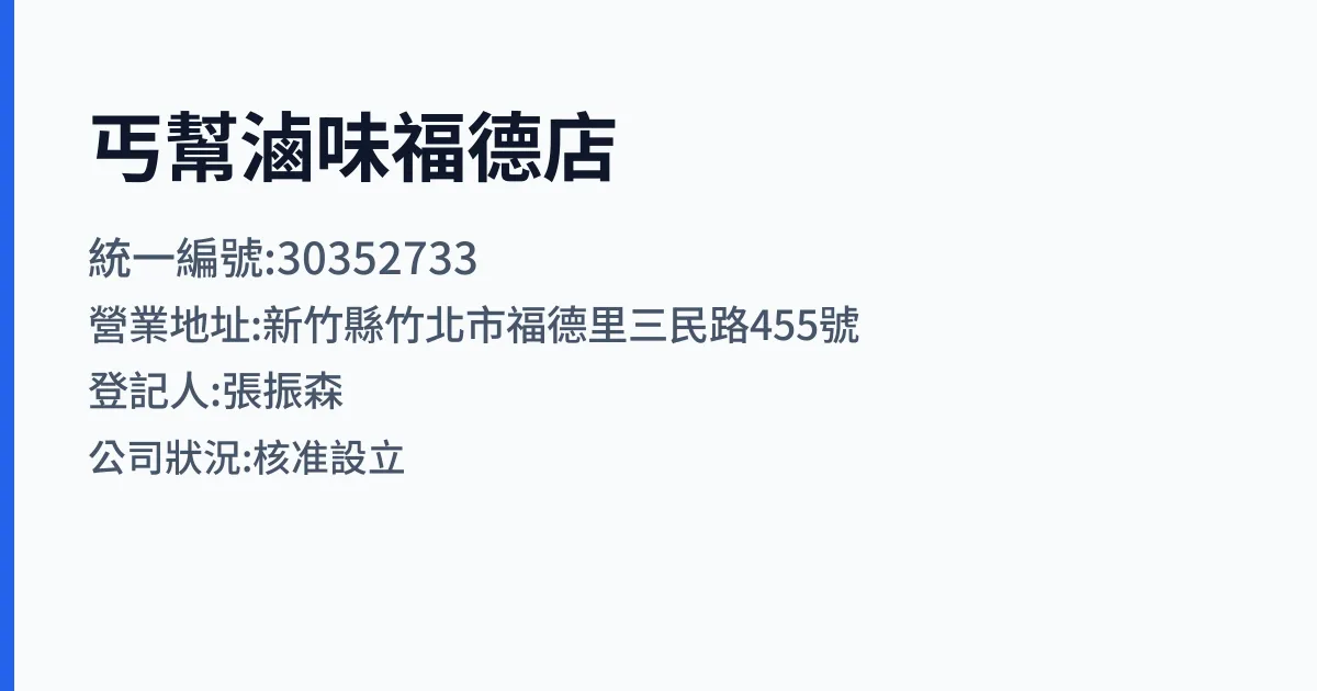 丐幫滷味福德店 - 統編 30352733(新竹縣) 公司登記資料與營業項目詳細圖表