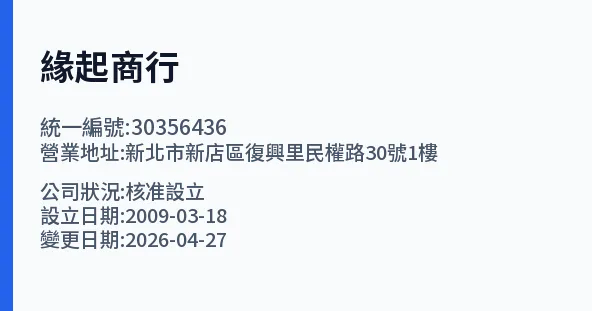 緣起商行的照片-統編 30356436(新北市) 公司登記資料與營業項目詳細圖表