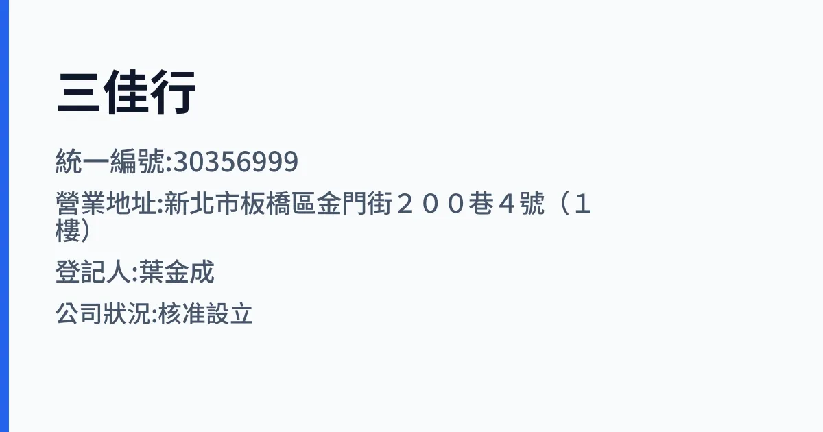 三佳行 - 統編 30356999(新北市) 公司登記資料與營業項目詳細圖表