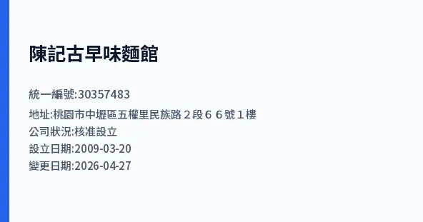 陳記古早味麵館的照片-統編 30357483(桃園市) 公司登記資料與營業項目詳細圖表
