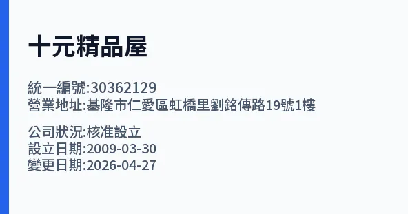 十元精品屋的照片-統編 30362129(基隆市) 公司登記資料與營業項目詳細圖表
