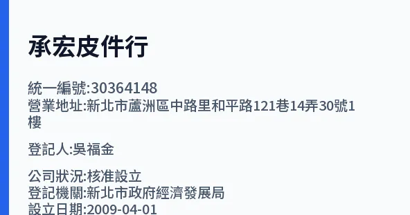 承宏皮件行的照片-統編 30364148(新北市) 公司登記資料與營業項目詳細圖表