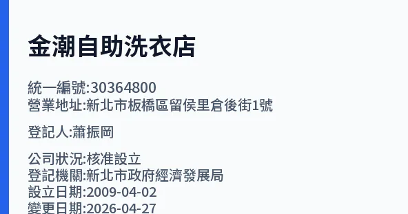 金潮自助洗衣店的照片-統編 30364800(新北市) 公司登記資料與營業項目詳細圖表