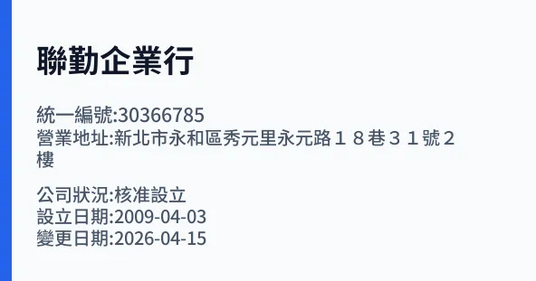聯勤企業行的照片-統編 30366785(新北市) 公司登記資料與營業項目詳細圖表