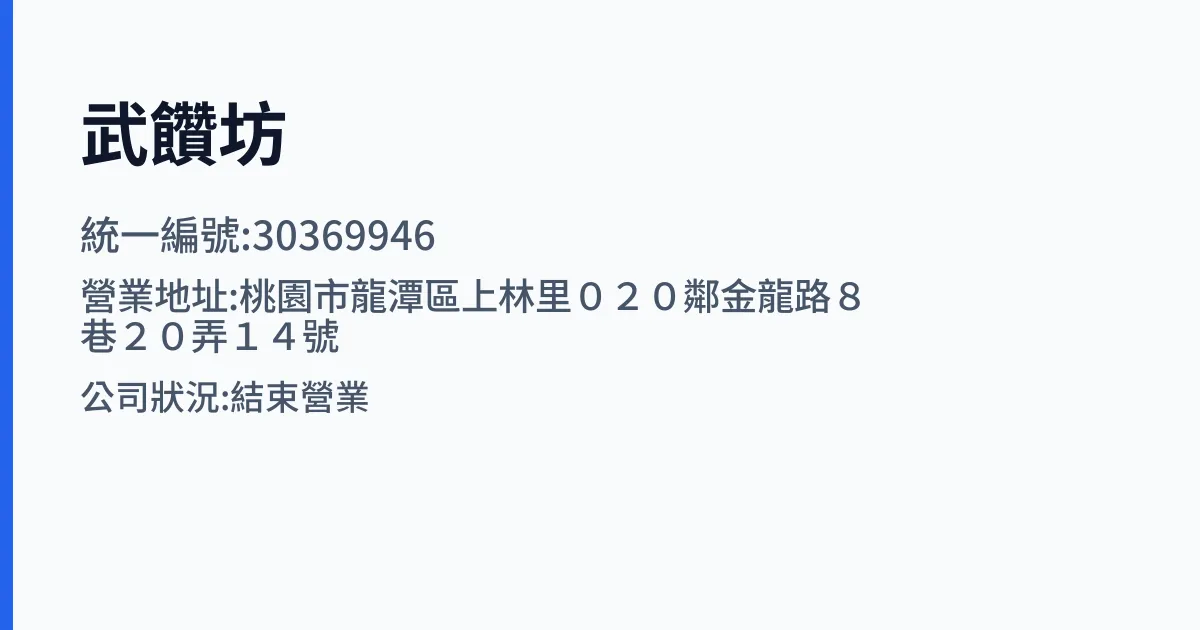 武饡坊 - 統編 30369946(桃園市) 公司登記資料與營業項目詳細圖表