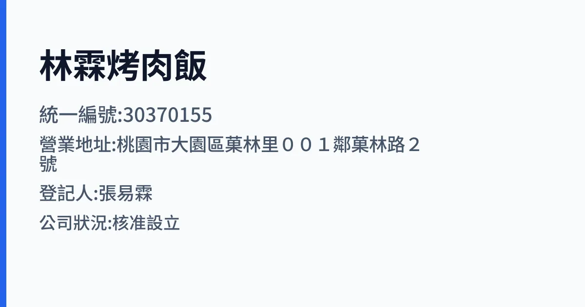 林霖烤肉飯 - 統編 30370155(桃園市) 公司登記資料與營業項目詳細圖表